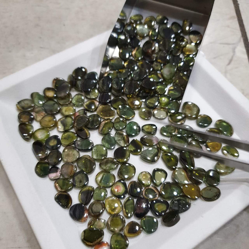24 Pcs Green Tourmalines Slice Tri/Bi Colour Polished Slices | Flat On ...