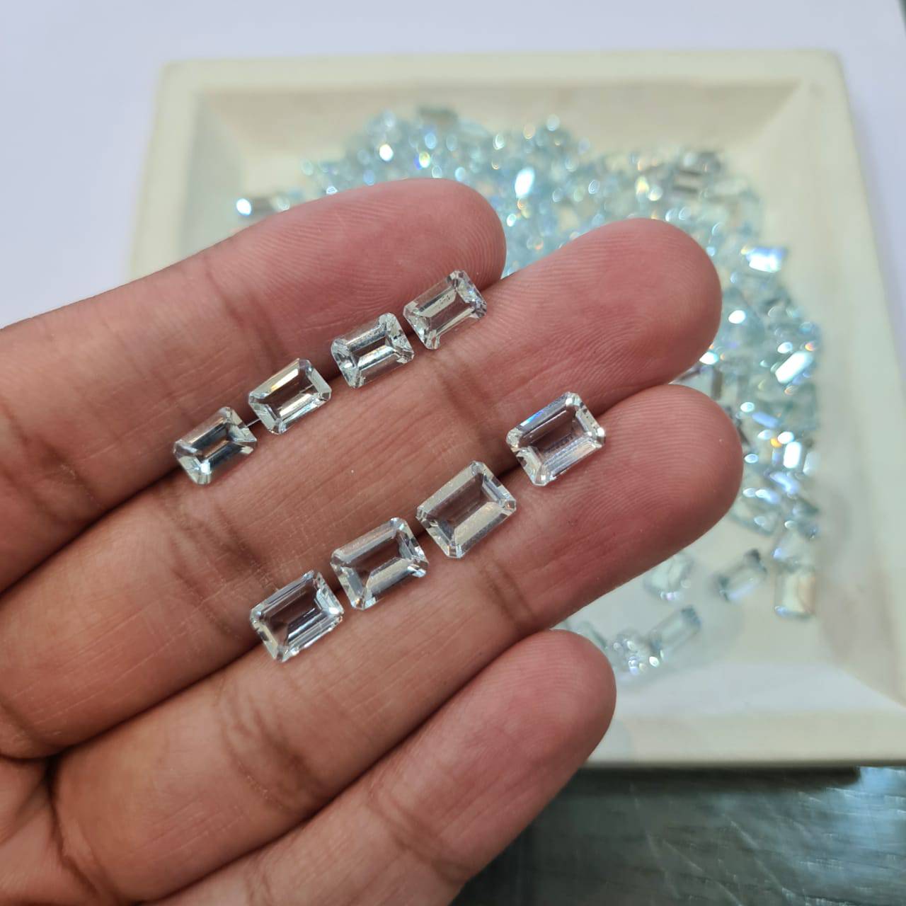 8 Pcs Natural Aquamarine Calibrated Rectangle Emerald Cut | Faceted Fl ...